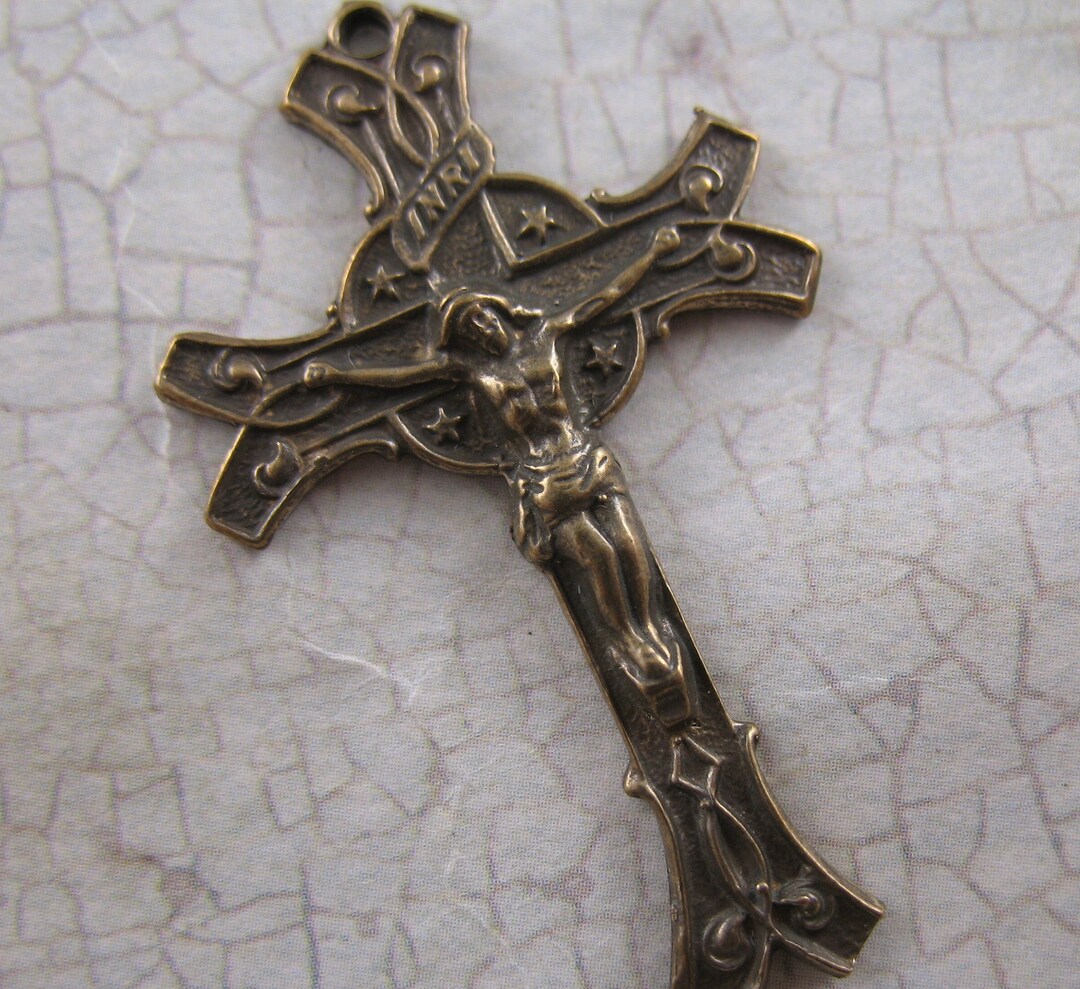 Solid Bronze Crucifix Rosary Parts Religious Charms Catholic Pendants ...