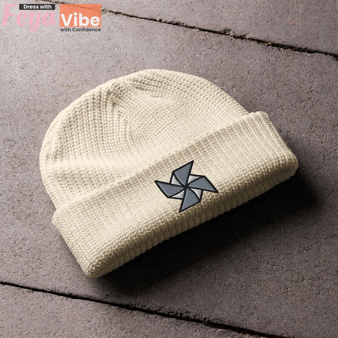 Origami Windmill Beanie – Cream Knit Hat With Unique Origami Patch ...
