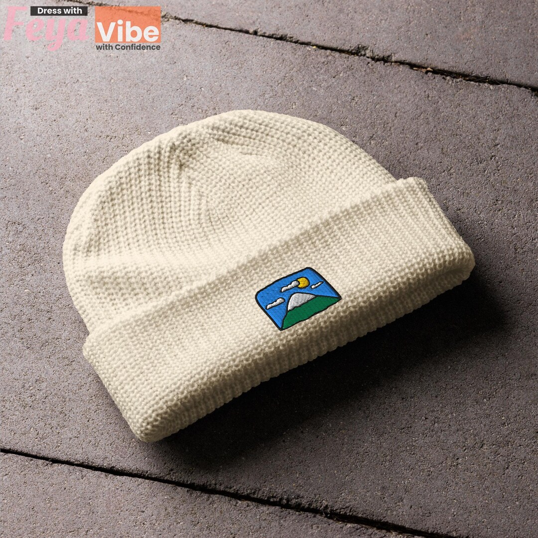 Mountain and Sky Beanie Hat - Outdoor Cuffed Knit Hat for Hikers ...