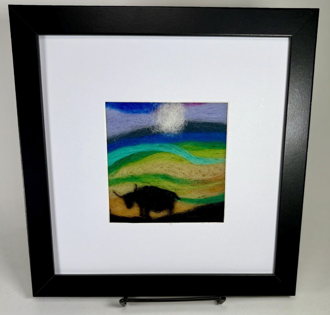 Needle Felted Carabao Painting: Guam Art, Moonlight Fiber Art - Etsy