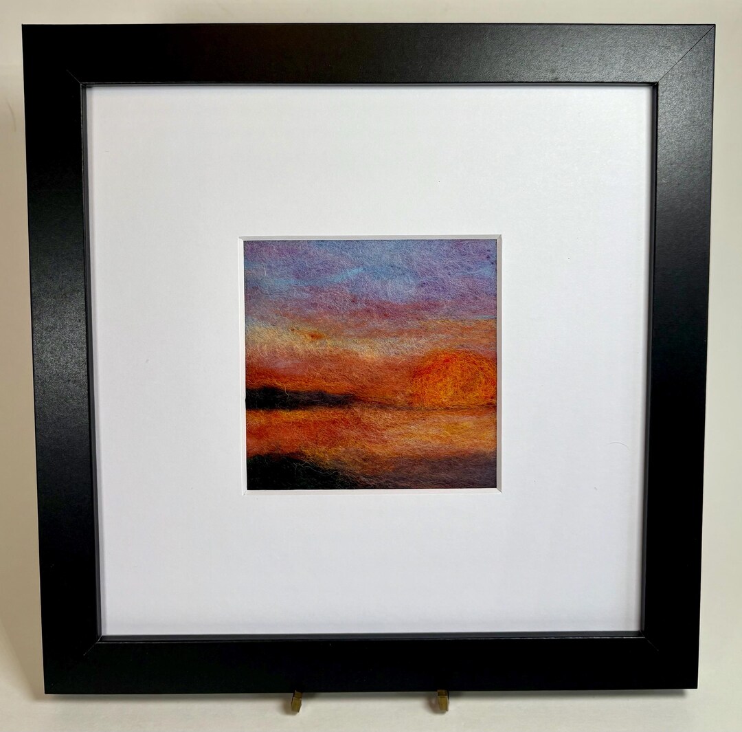 Needle Felt Ocean Sunset Painting: Handmade Wool Art, 4x4 Framed - Etsy
