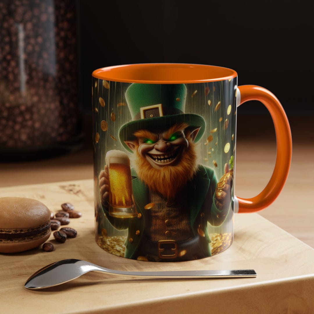 Mug, Leprechaun With Snide Grin Holding A Beer Raining Gold, St ...