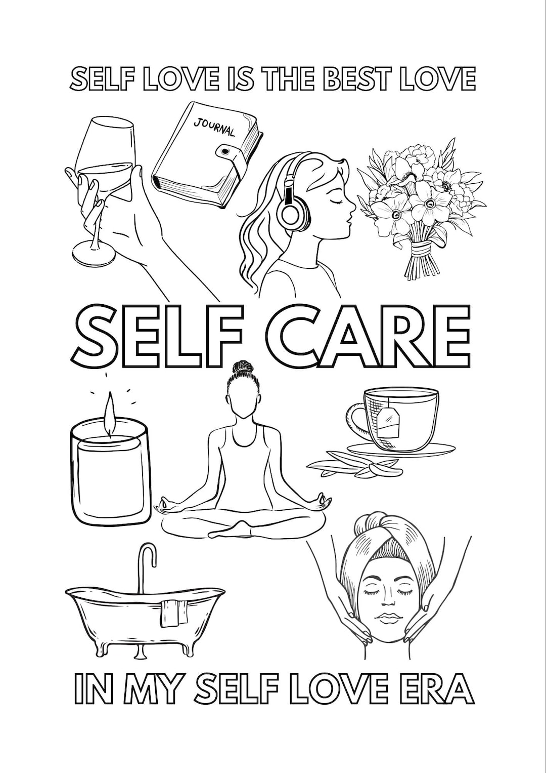 SELF CARE Coloring Page | Self Love | Printable Coloring Page | Mental ...