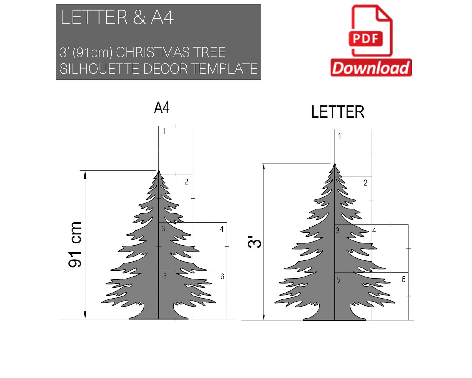 3ft Christmas Tree Template, 91cm Christmas Silhouette Decor Template ...