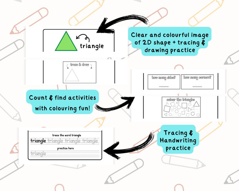 2D Shapes Worksheets, Printable Shape Tracing Colour Drawing Activities ...
