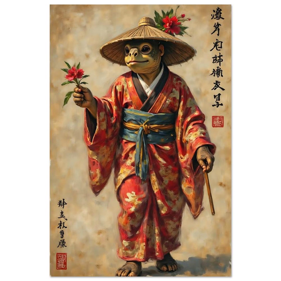 Turtle Dressed in a Japanese Kimono, Asian Art, Traditional Japanese ...