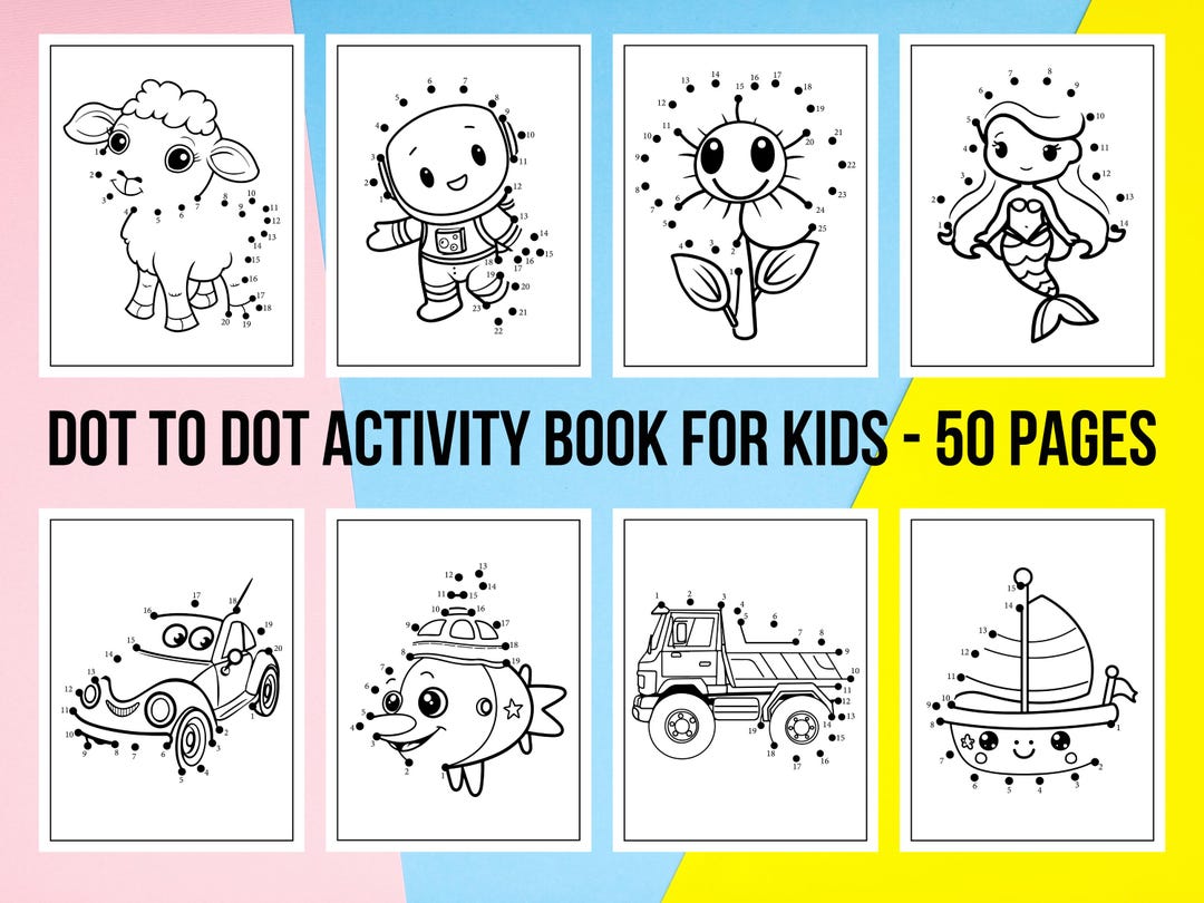 50 Dot to Dot Activity Book for Kids Ages 4-8 | Printable Digital ...