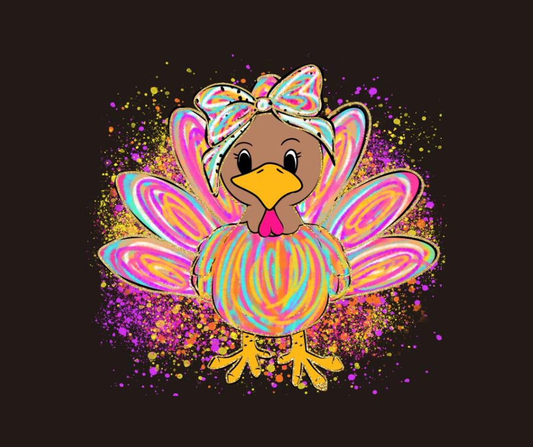 Neon Turkey Coquette Thanksgiving PNG: Girly Pink Bow (digital Download ...