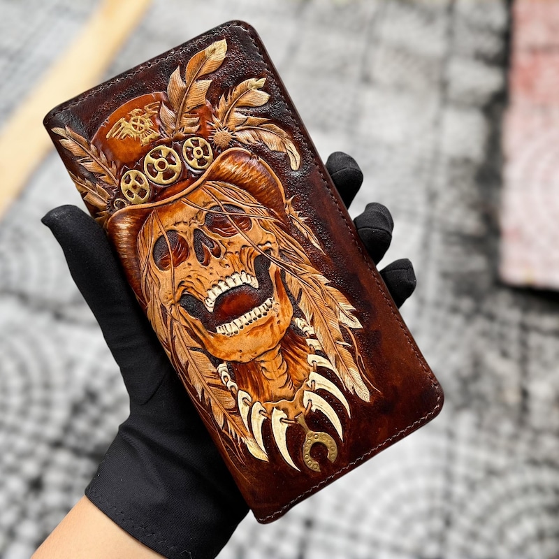 Handmade Wallet Long Skulls - Etsy UK