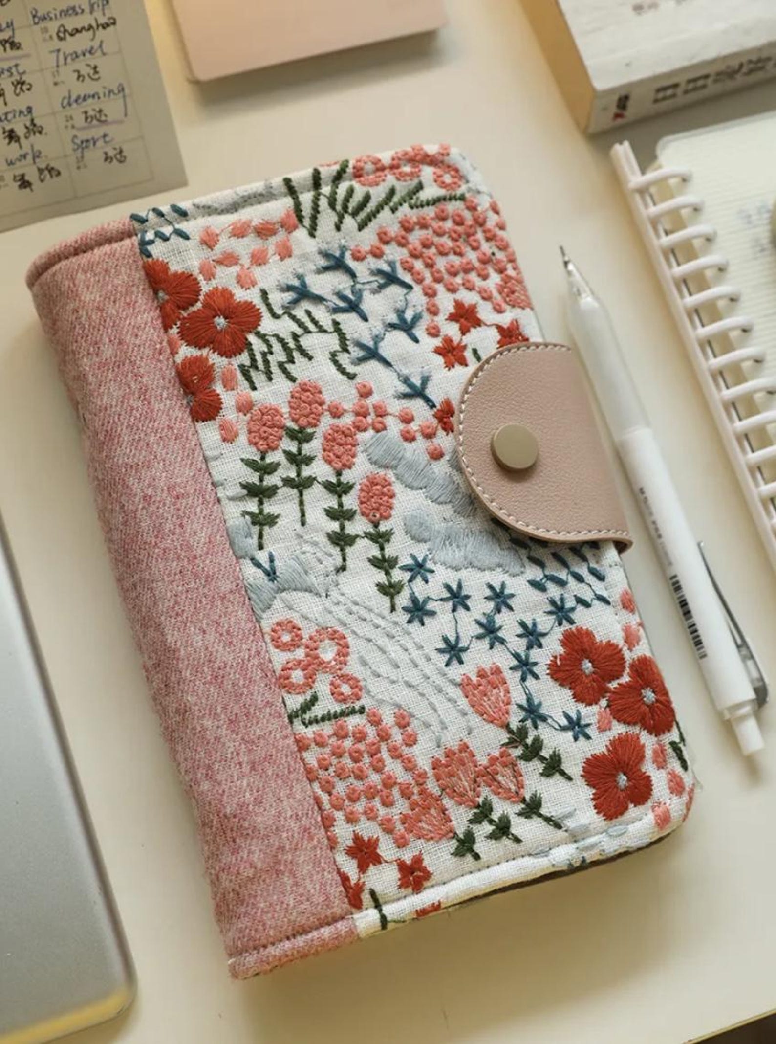 Handmade Floral Embroidered Notebook Cover A6 Fabric Traveler's Journal ...