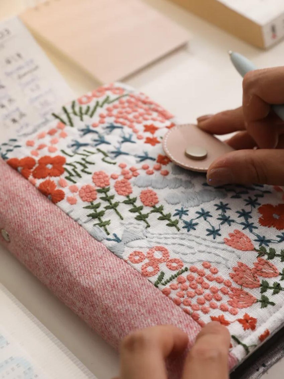 Handmade Floral Embroidered Notebook Cover A6 Fabric Traveler's Journal ...