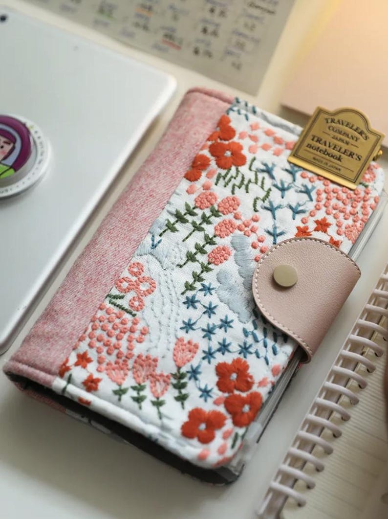 Handmade Floral Embroidered Notebook Cover A6 Fabric Traveler's Journal ...