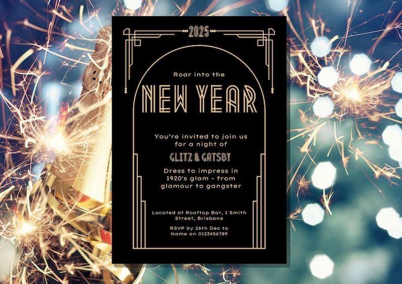 Custom Party Invitation in Great Gatsby, Art Deco Theme Editable ...