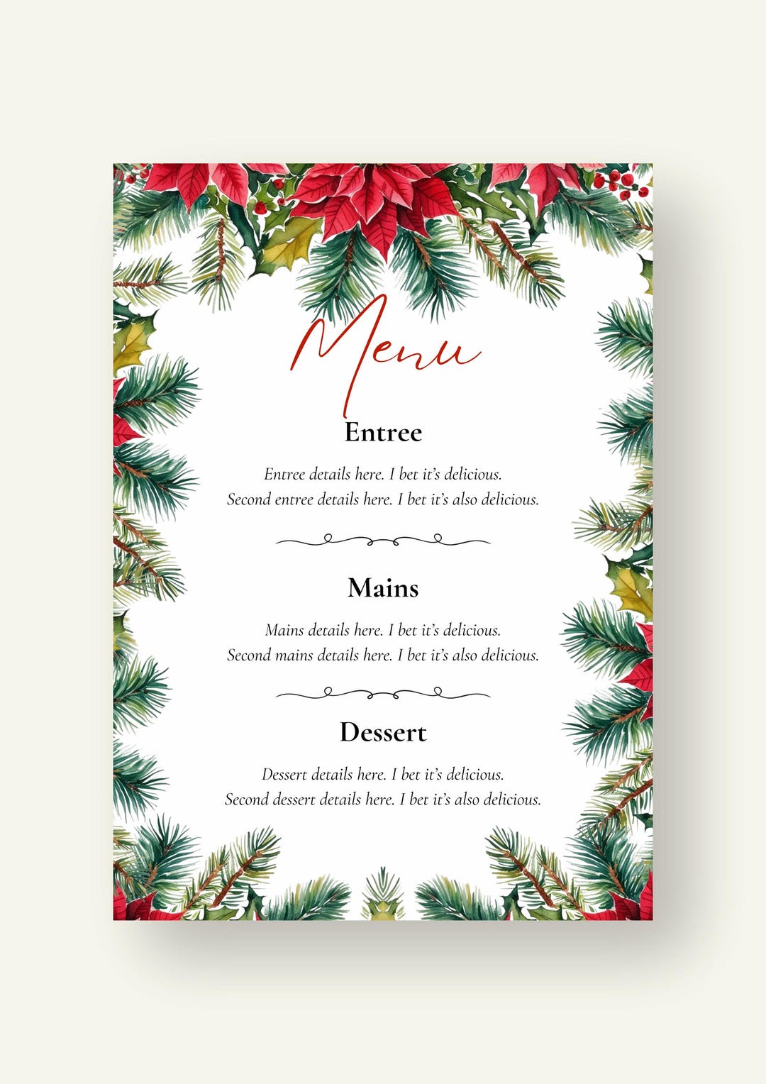 Editable Christmas Menu, Dinner Menu, Party Menu, Hanging Garland ...