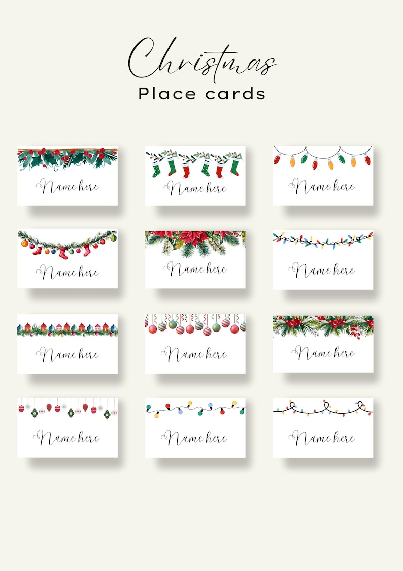 Editable Christmas Place Cards, Tent Card, for Christmas Dinner ...
