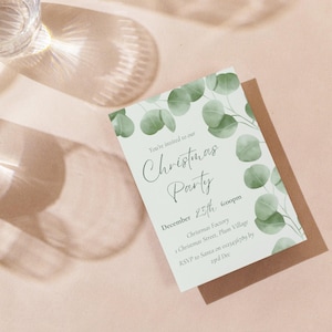 Editable Christmas Party Invitation, Watercolour Gum Leaf Theme, With ...