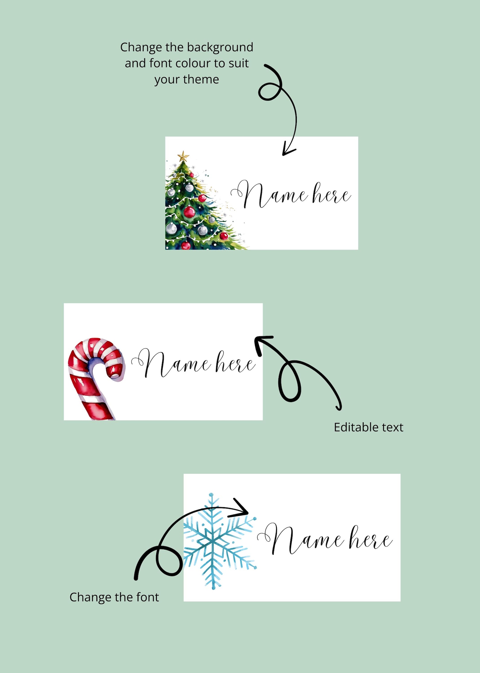 Editable Christmas Place Cards, Tent Cards, Name Cards for Christmas ...