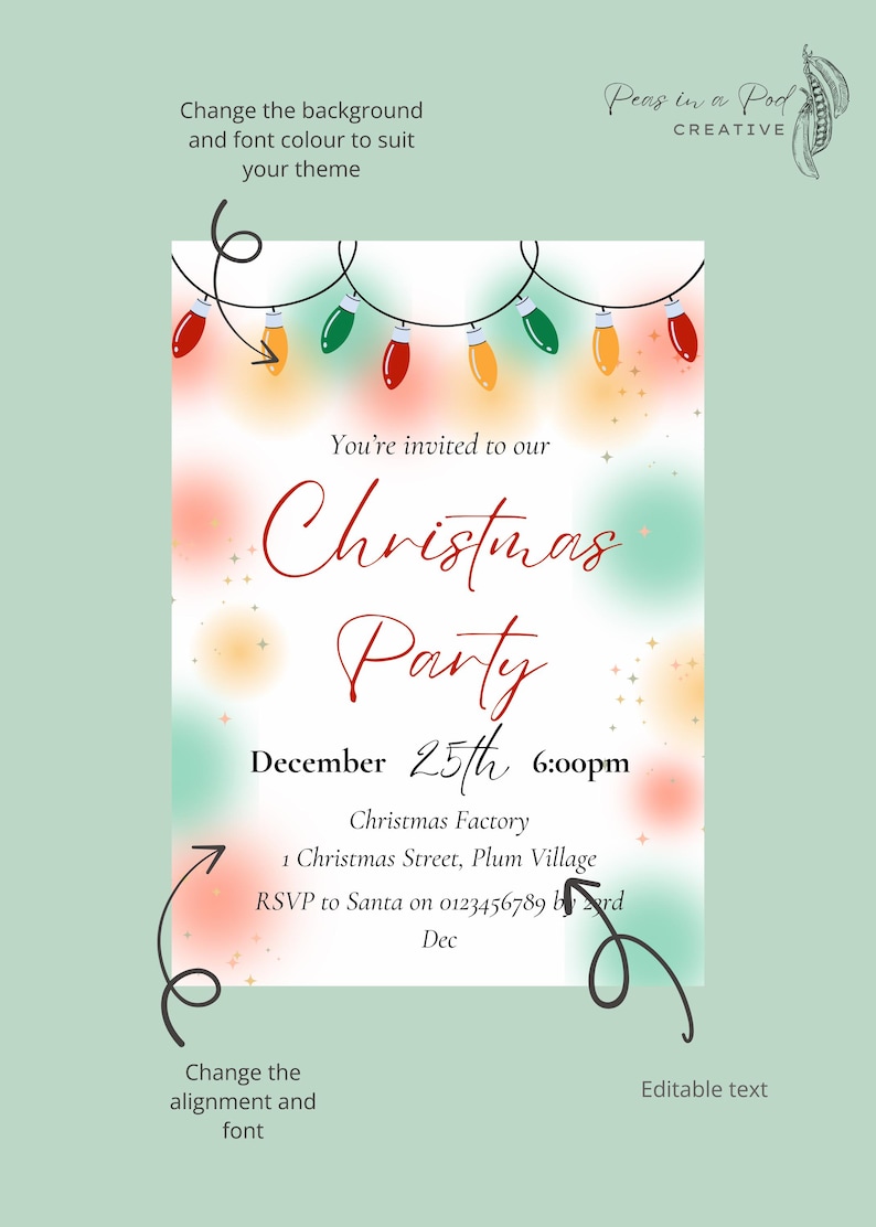 Editable Christmas Party Invitation, Party Invitation, Hanging ...