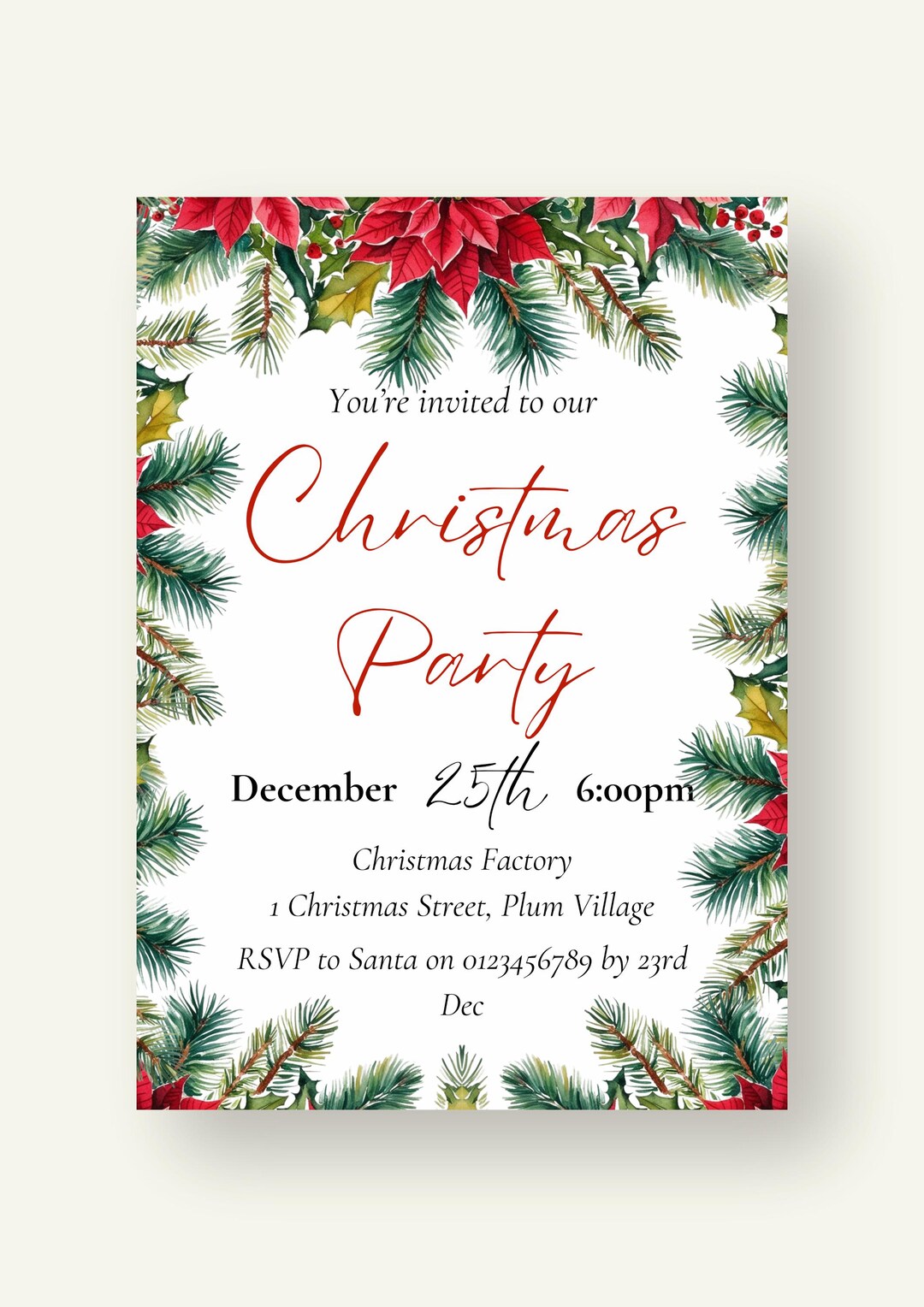 Editable Christmas Party Invitation, Garland Theme (digital Download ...