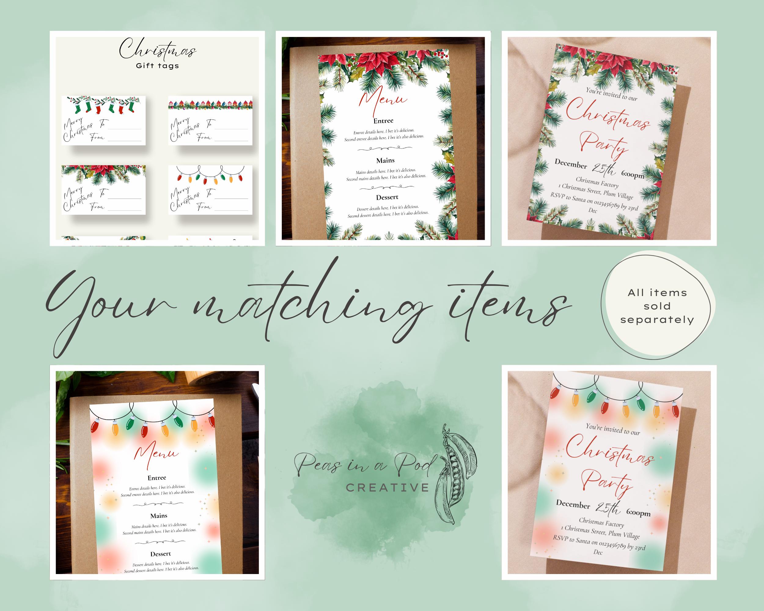Editable Christmas Place Cards, Tent Card, for Christmas Dinner ...