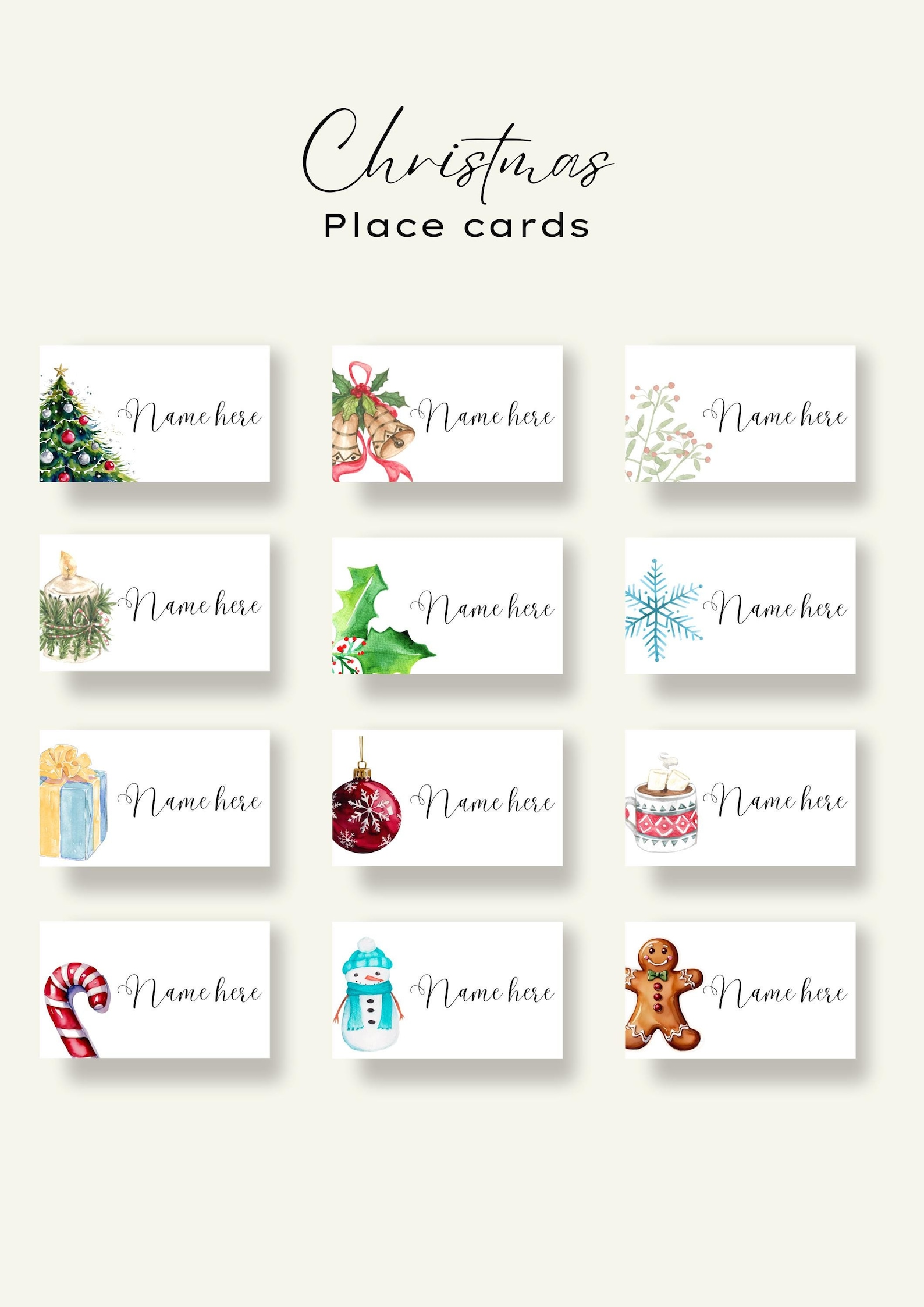 Editable Christmas Place Cards, Tent Cards, Name Cards for Christmas ...