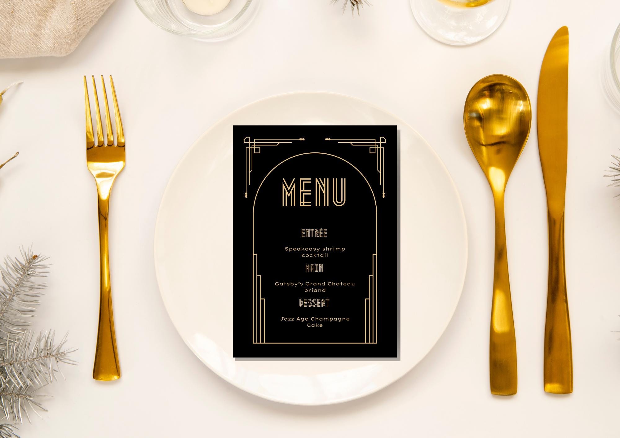 Customisable Dinner Party Menu With Great Gatsby, Art Deco Theme ...