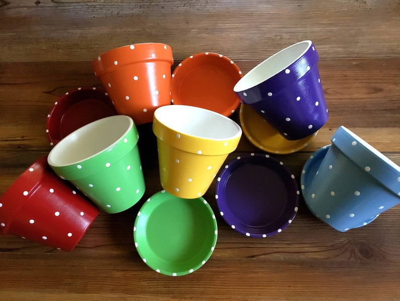 Polka Dot Flower Pot Polka Dot Planter Painted Flower Pot - Etsy