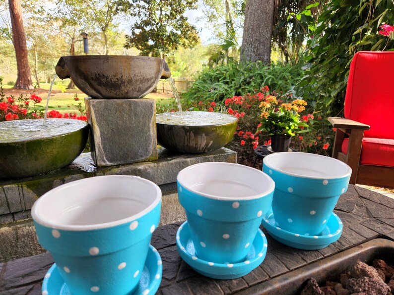Polka Dot Plant Pots Turquoise Polka Dot Planter Turquoise - Etsy