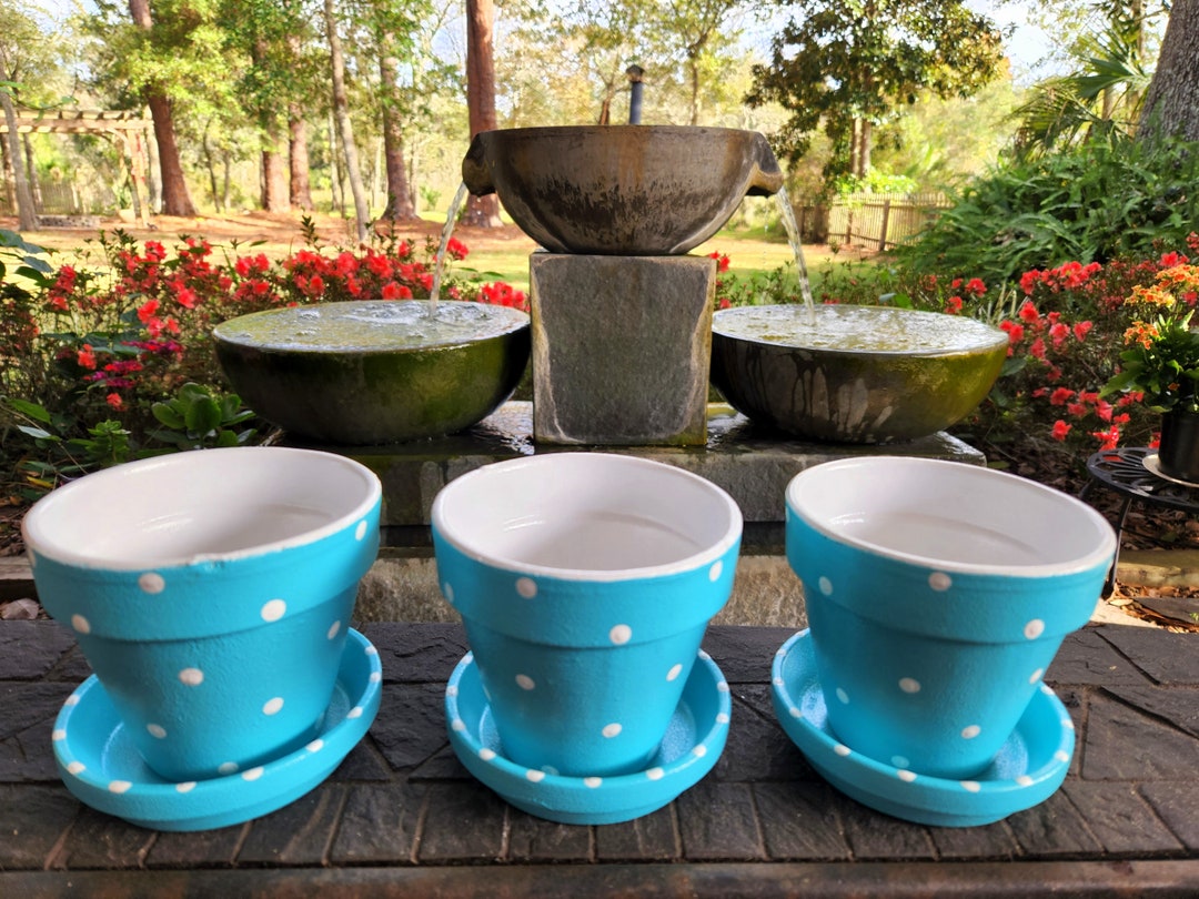 Polka Dot Plant Pots, Turquoise Polka Dot Planter, Turquoise and White ...