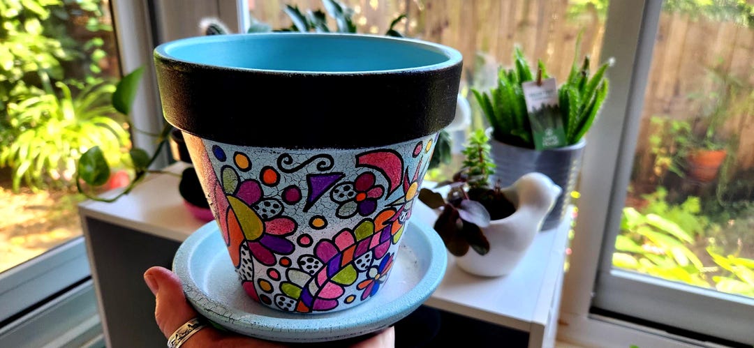 Painted Boho Graffiti Planter | Unique Flower Pot | Graffiti Style ...