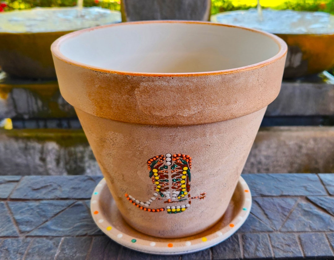 Southwest Decor | Cowboy Art | Large Flower Pot | Cowboy Boot | Painted ...