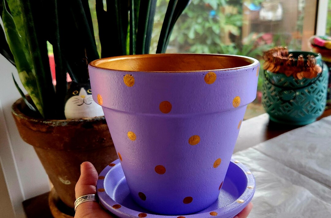 Medium Polka Dot Planter | Polka Dot Flower Pot | Painted Flower Pot ...