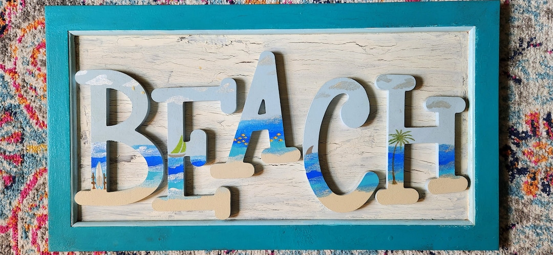 Rustic Beach Sign, Recycled Wood Sign, Beach Cottage Art, the Word ...