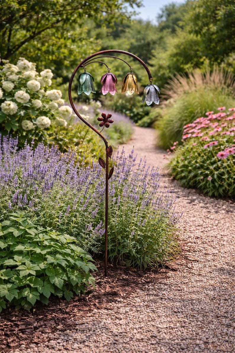 4 Color Metal Lily of the Valley Garden Stake, Handcrafted Floral Yard ...