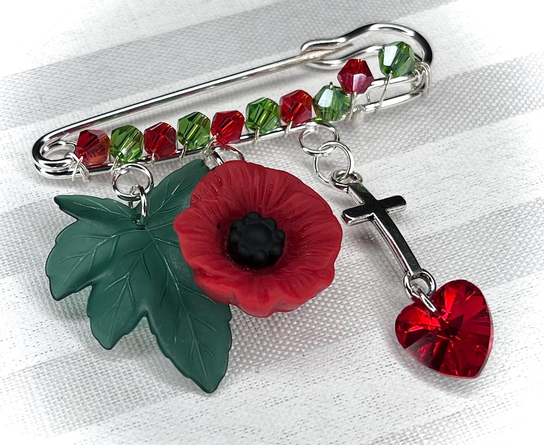 Red Poppy Day Pin - Remembrance Sunday Armistice Day, Religious Brooch ...
