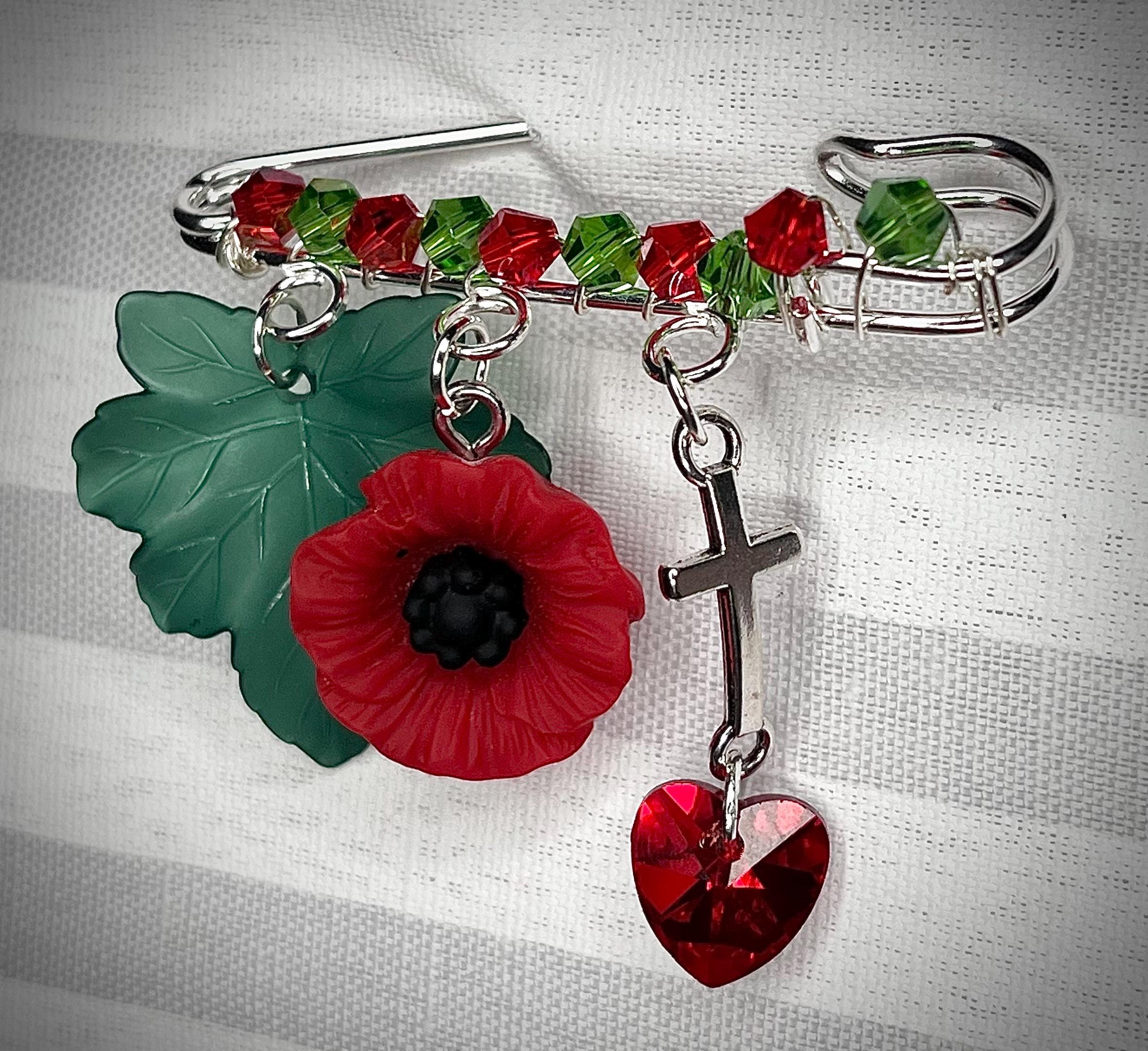 Red Poppy Day Pin - Remembrance Sunday Armistice Day, Religious Brooch ...