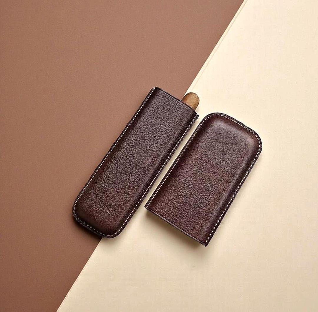 Handmade Full-grain Leather Cigar Case – Brown Tobacco Holder, Travel ...