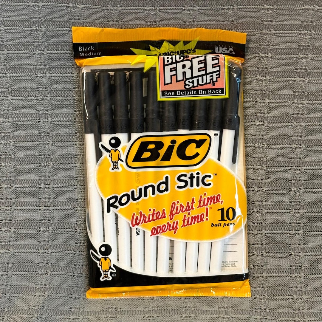 Vintage 1990's BIC Round Stic Ballpoint Pens Black Medium 10 Count New ...