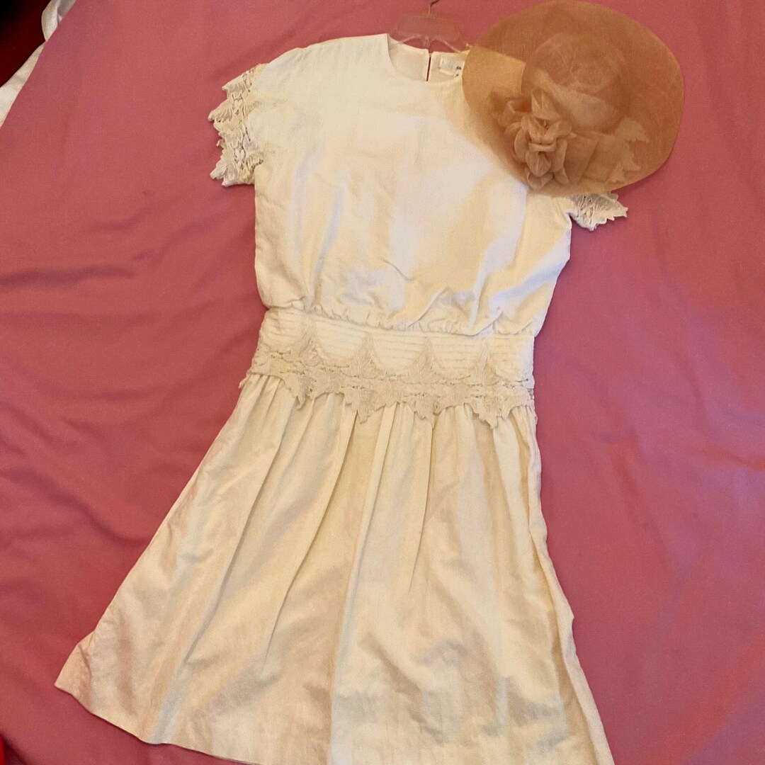 Vintage 80s Pale Yellow Flapper Dress & Hat: Gatsby Downton Abbey Style ...