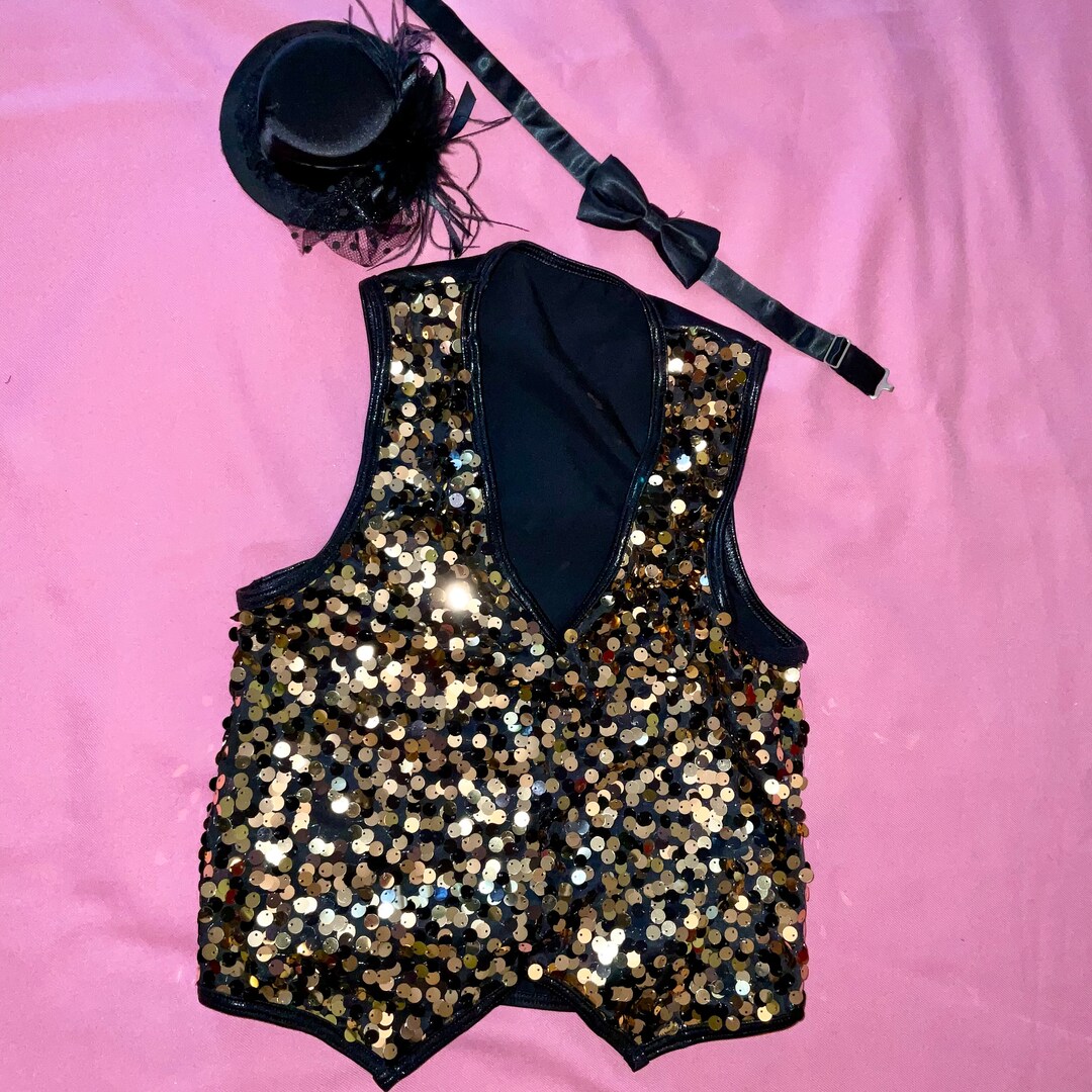 Ringmaster Circus Lion Tamer Costume Women's Sz. XS Gold Sequin Stretch ...