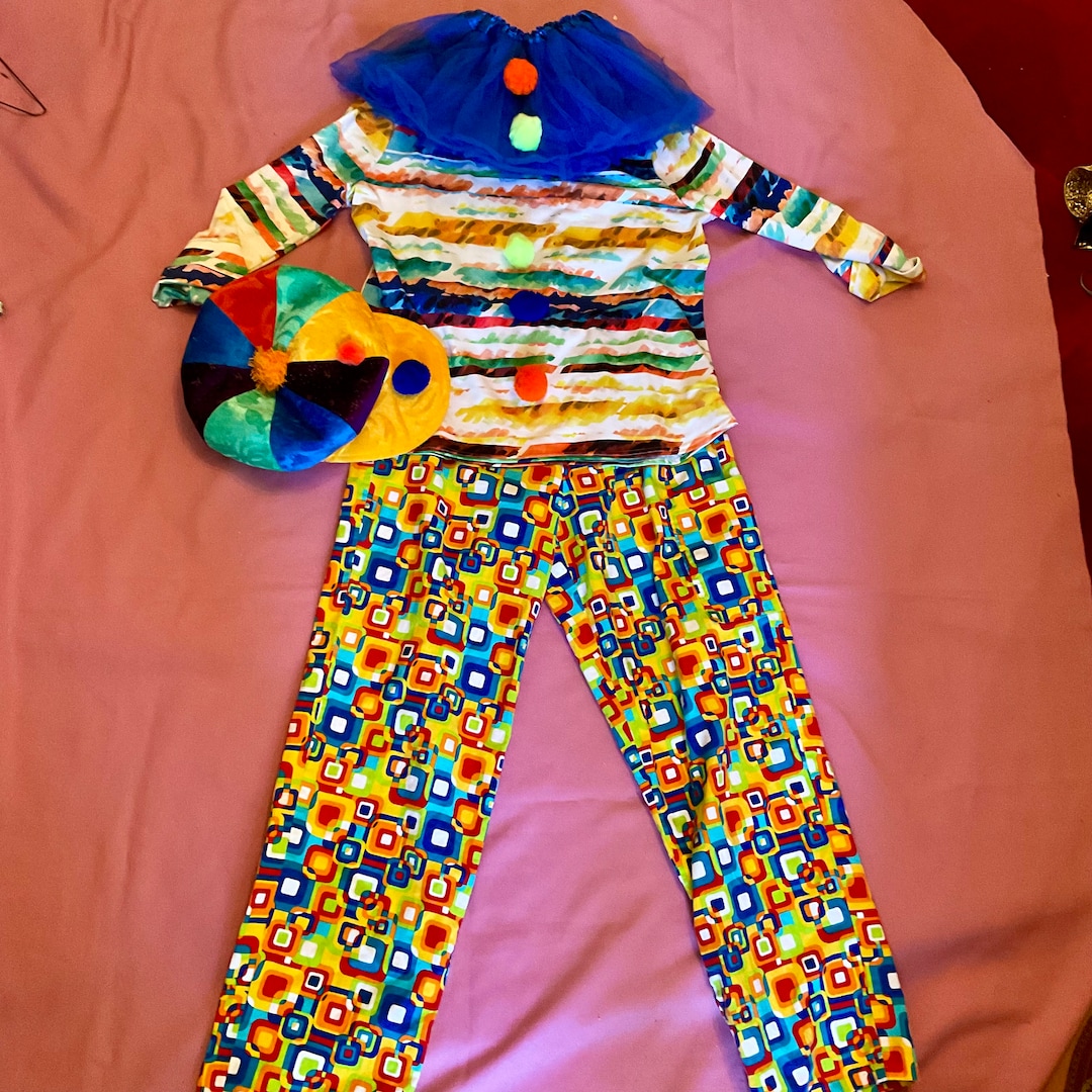 Halloween Costume CLOWN Circus Carnival Pants Top Rainbow Womans Size ...