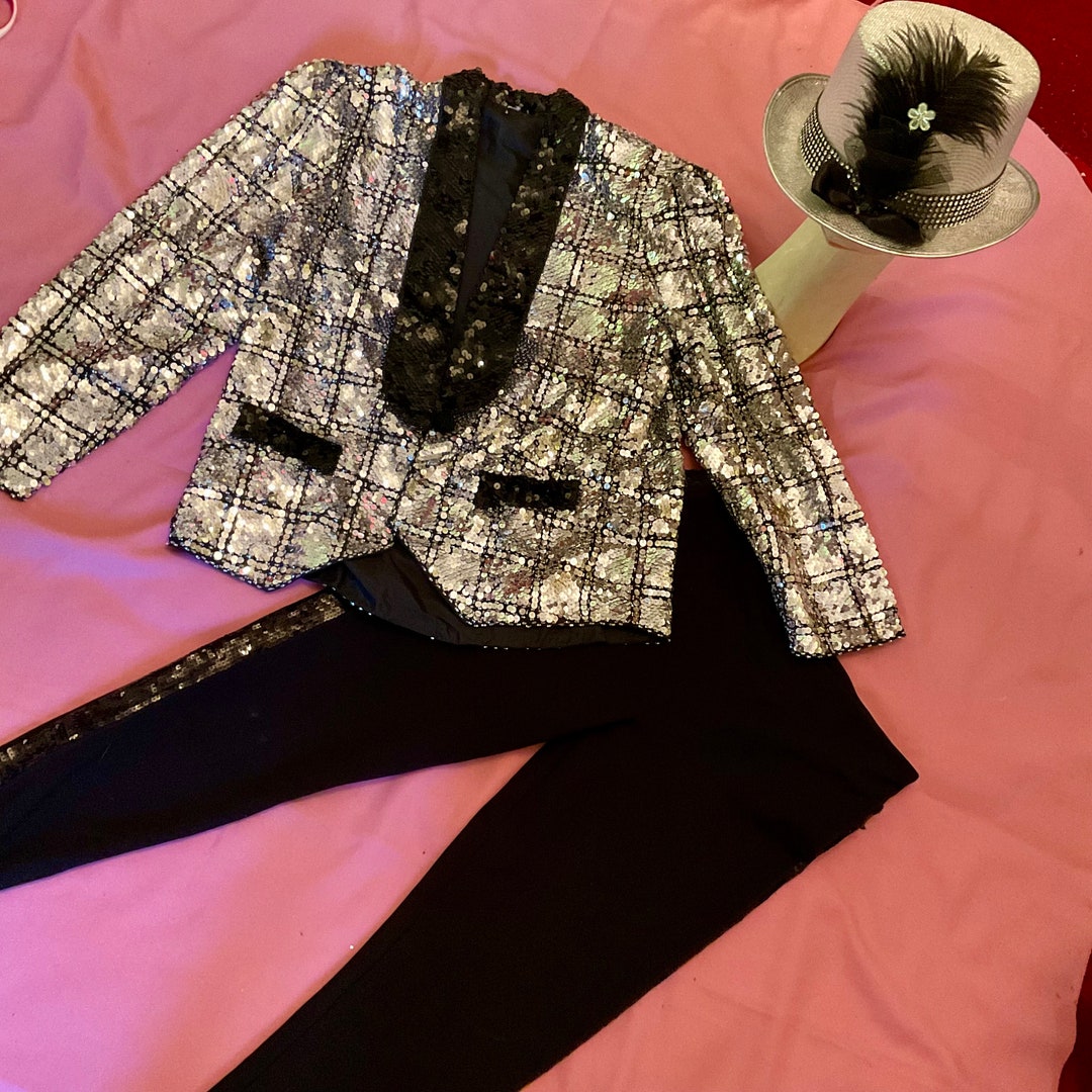 Ringmaster Circus Lion Tamer Costume Womens Sz M Black Silver Sequin ...