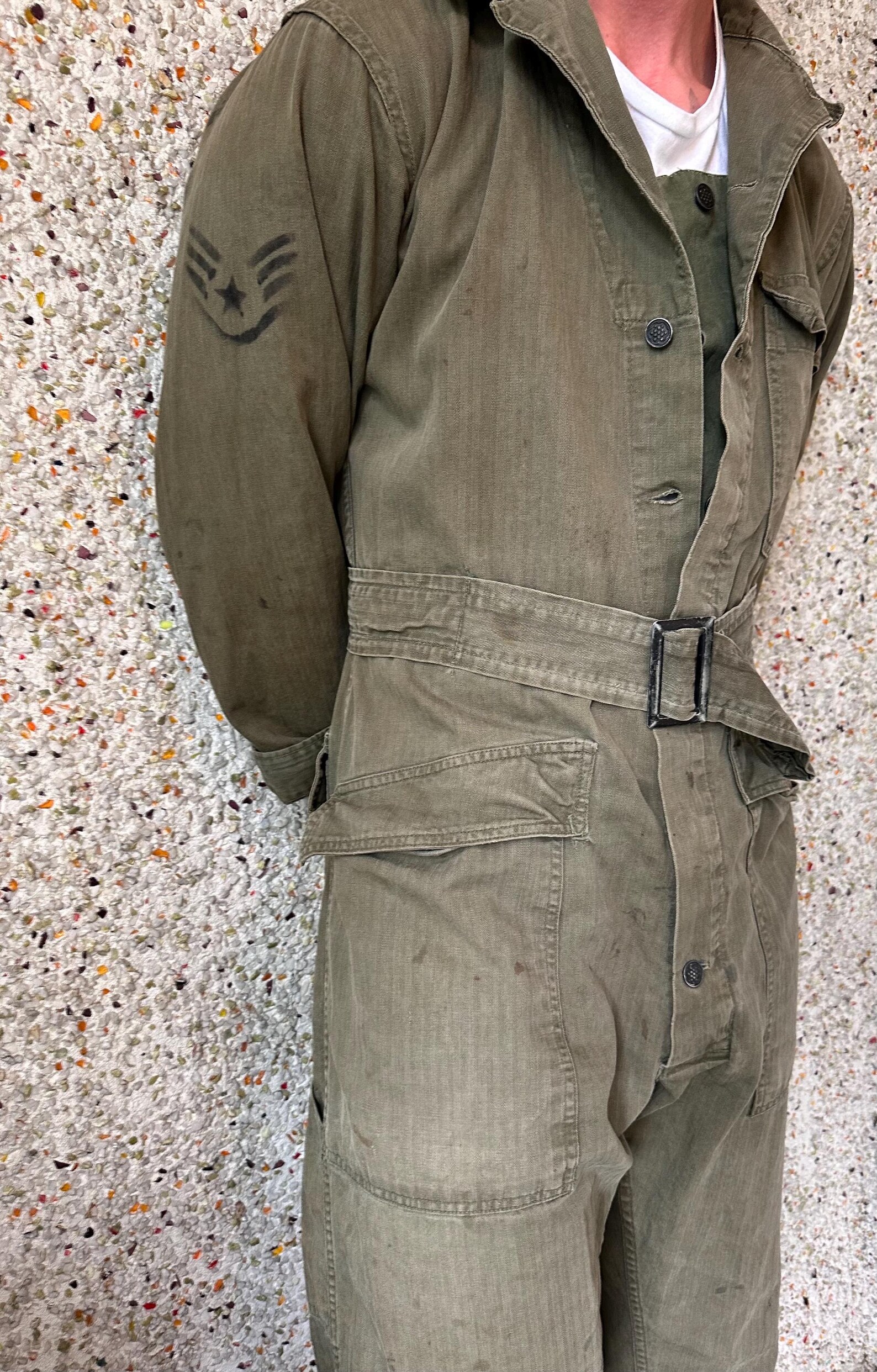 1940's WWII HBT 13 Star Olive Drab Belted Coveralls Vintage USMC 40s ...