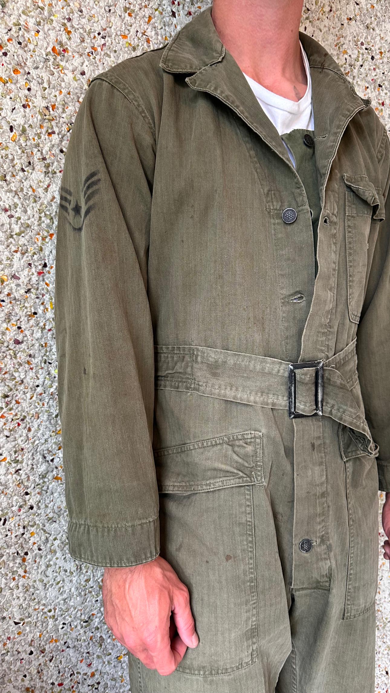 1940's WWII HBT 13 Star Olive Drab Belted Coveralls Vintage USMC 40s ...