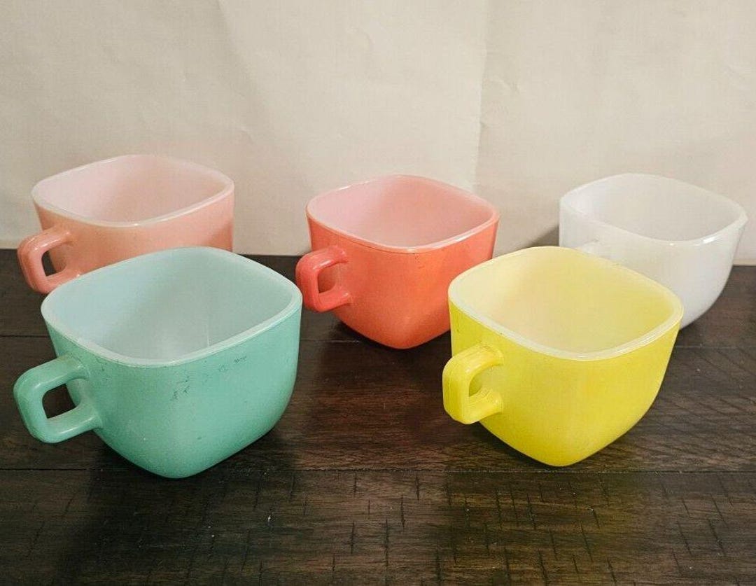 Vintage Glasbake Square Coffee Cups Lipton Milk Glass Set/5 Colors - Etsy