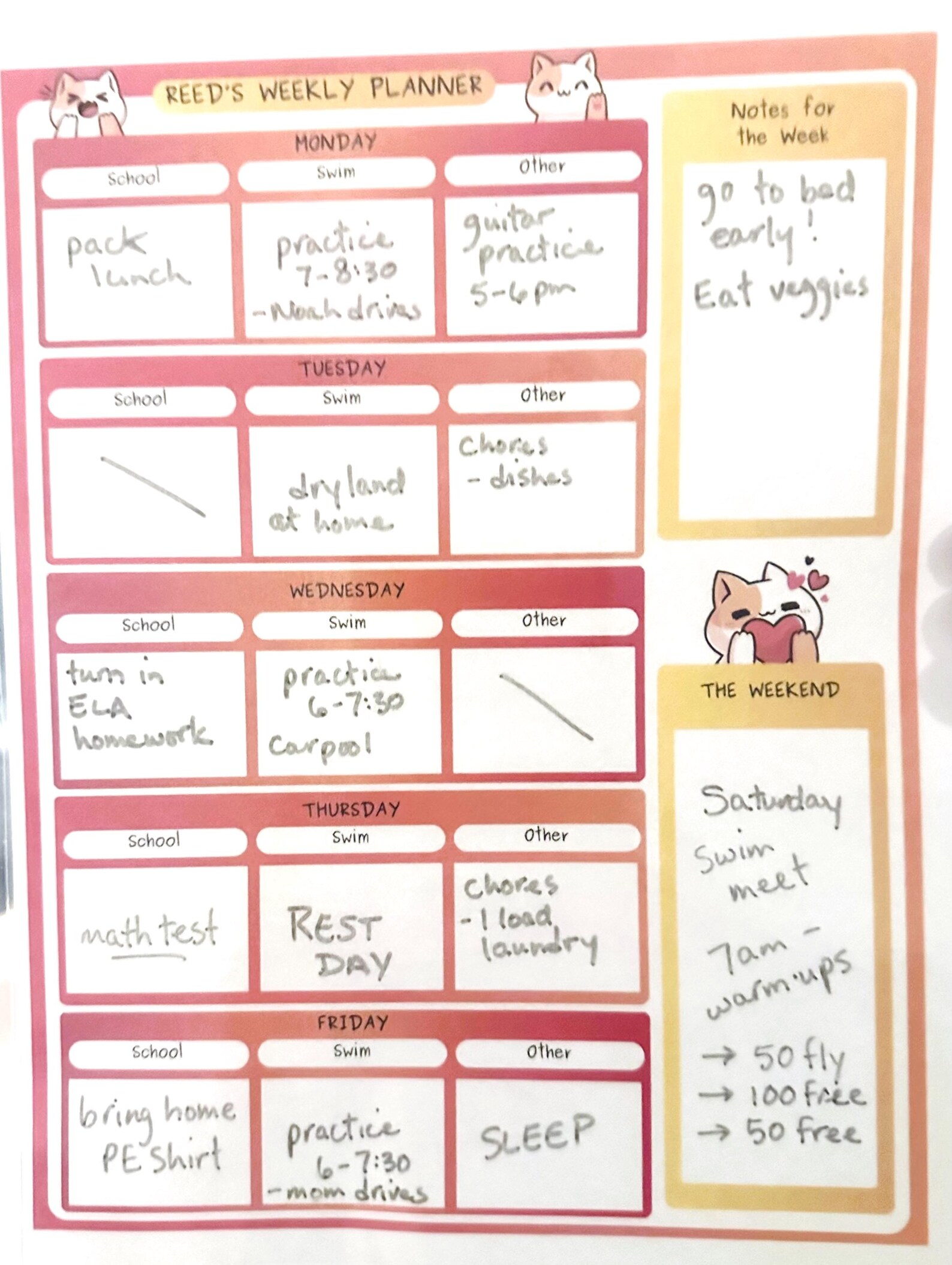 Personalized Kids Weekly Activity Planner - Encourage Independence ...