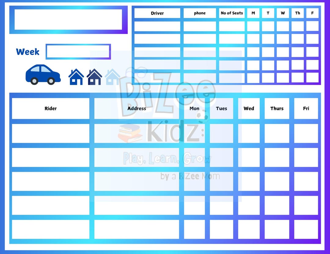 Instant Download - Editable Carpool Organizer for Busy Families - Etsy