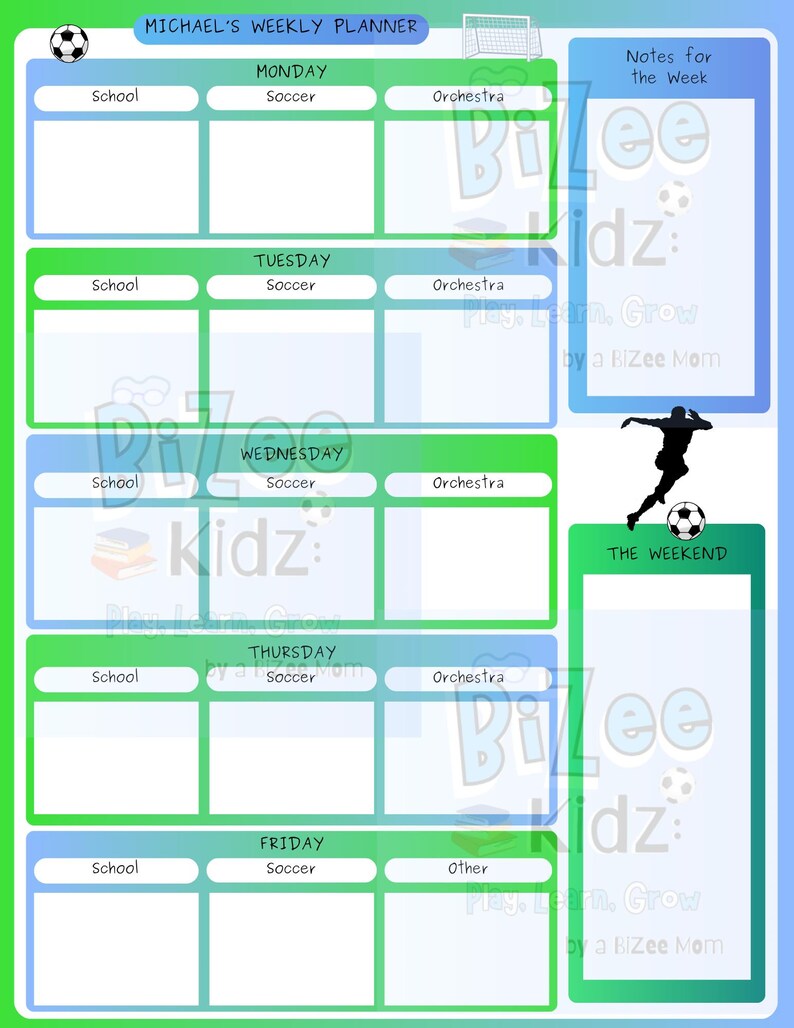 Personalized Kids Weekly Activity Planner - Encourage Independence ...