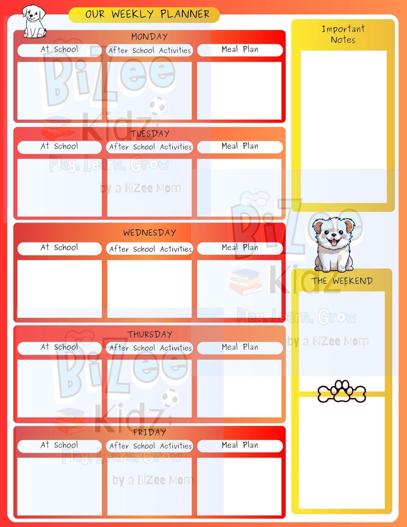 Personalized Kids Weekly Activity Planner - Encourage Independence ...