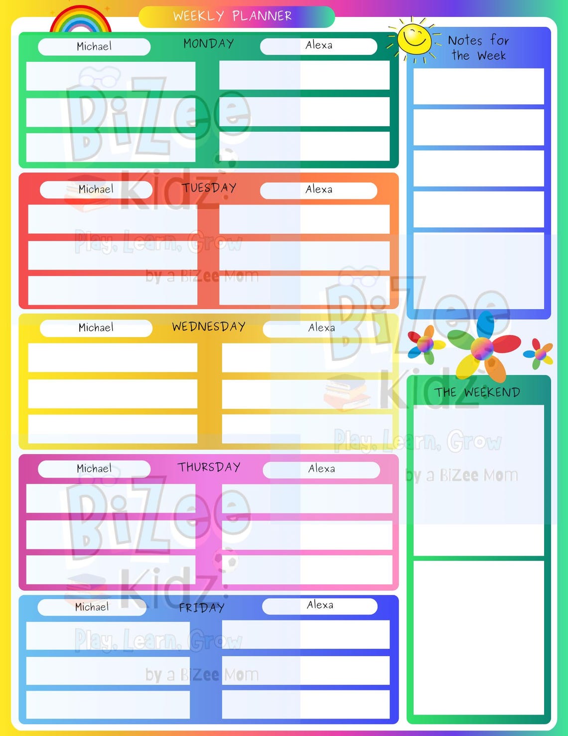 Personalized Kids Weekly Activity Planner - Encourage Independence ...